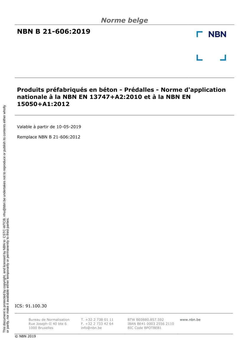 NBN B 21-606 : Produits préfabriqués en béton - Prédalles - Norme d ...